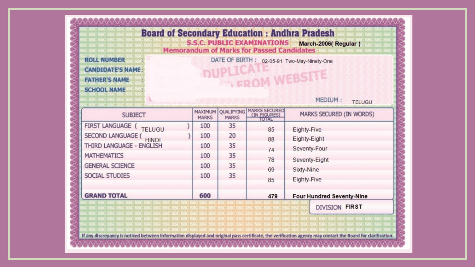 AP SSC 10th Class Short Marks Memos @ bse.ap.gov.in
